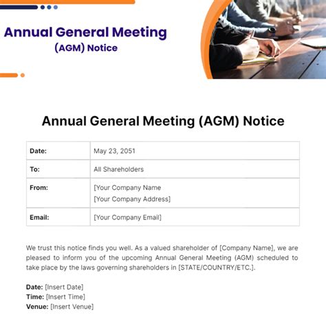 Free Annual General Meeting Agm Notice Template To Edit Online
