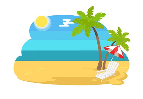 Seaview Seascape With Tropical Beach Chaise Longue Stock Illustration