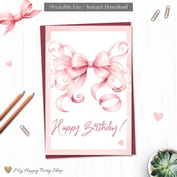 Girl Birthday Card Pink Bow Pink Bow Greeting Card School Bday