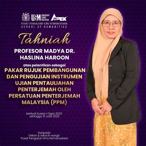 Tahniah Profesor Madya Dr Haslina Haroon