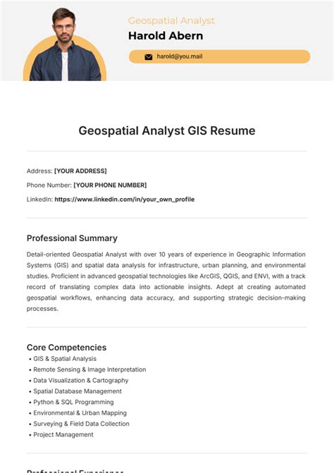 Free Geospatial Analyst Gis Resume Template To Edit Online