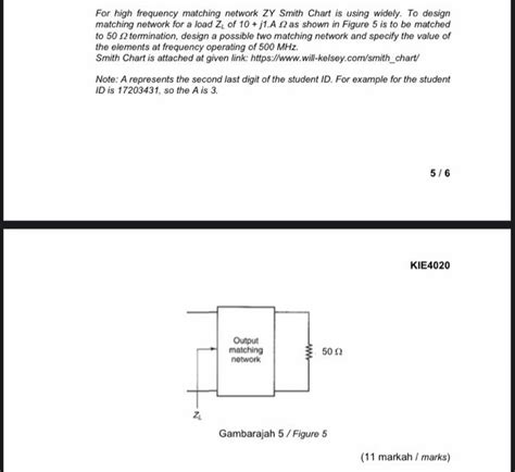 Solved For High Frequency Matching Network Zy Smith Chart Is