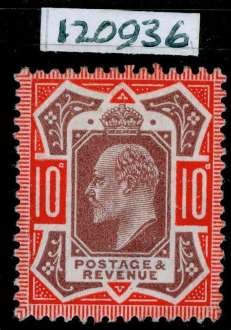 GB EDVII SG310 10d Dull Red Pur Aniline Pink F VLH MINT Cat 280 RPS CERT Great Britain