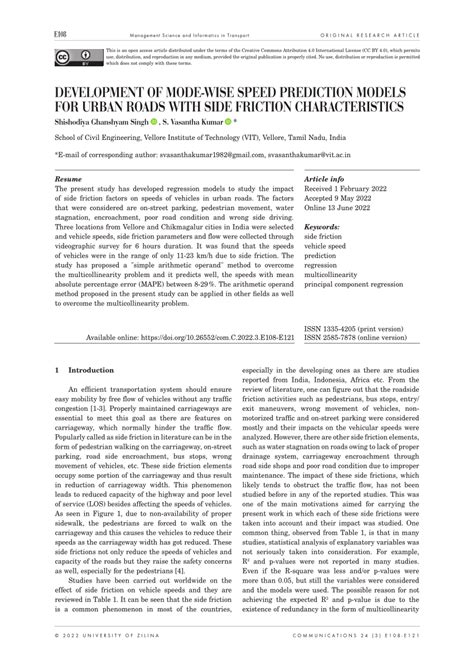 Pdf Development Of Mode Wise Speed Prediction Models For Urban Roads With Side Friction