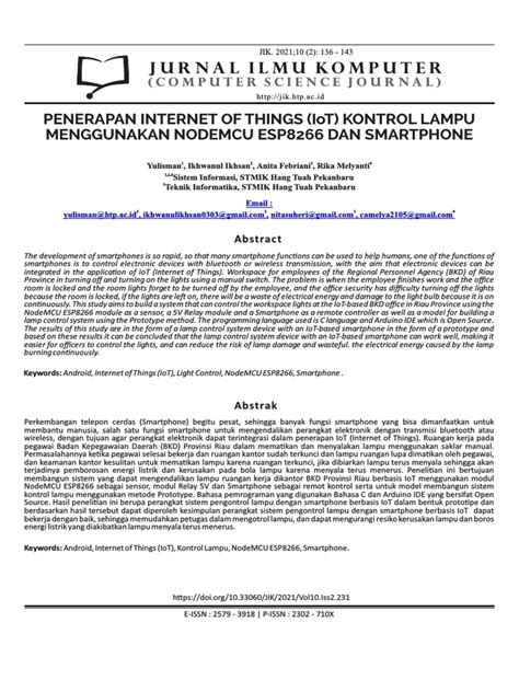 Penerapan Internet Of Things Iot Kontrol Lampu Menggunakan Nodemcu