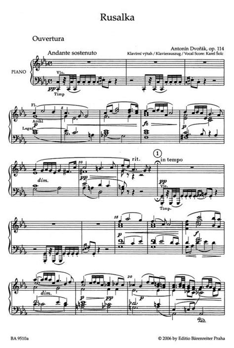 Dvorak A Rusalka Op114 Complete Opera Cz G Urtext For Klaver