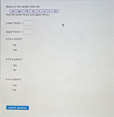 Solved Based On The Sample Data Set Find The Lower Fence Chegg Com