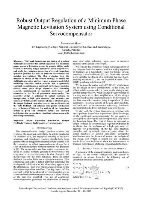 Pdf Robust Output Regulation Of A Minimum Phase Magnetic Levitation System Using Conditional