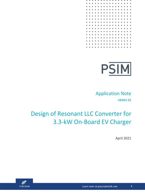 Resonant Llc Converter For 33 Kw On Board Ev Charger Pdf Resonance