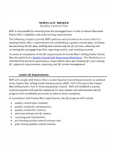 Mortgage Broker Quality Control Plan Template Prntbl