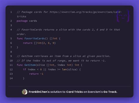 Franklinchens Solution For Card Tricks In Go On Exercism