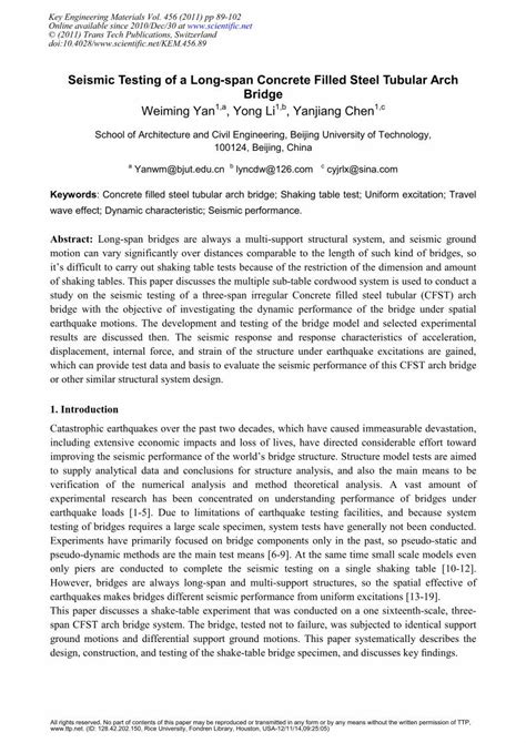 Pdf Seismic Testing Of A Long Span Concrete Filled Steel Tubular Arch Bridge Dokumentips