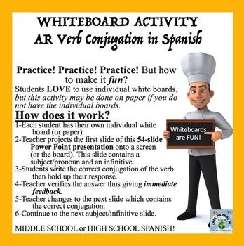 Spanish Ar Verb Conjugation For Individual Whiteboards Or On Paper