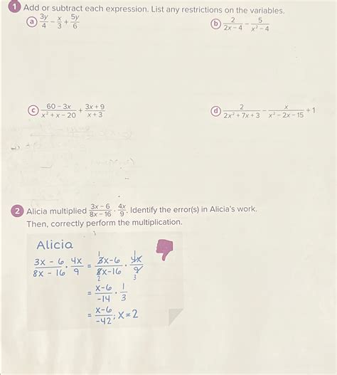 solved add or subtract each expression list any