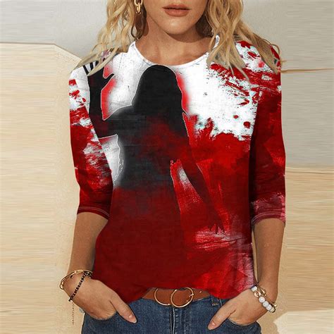 Cloise Womens Halloween Shirts Fashion Halloween Ghost Printed Blouses 3 4 Sleeve Round Neck