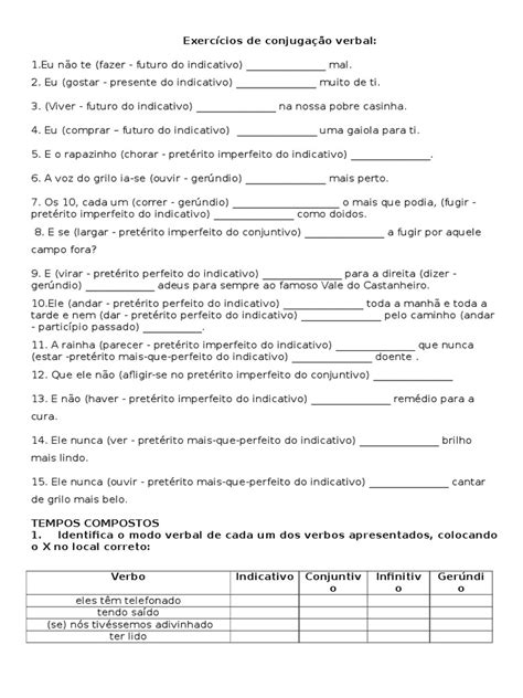 Exercícios De Conjugação Verbal Pdf Tempo Gramatical Estilo Ficção