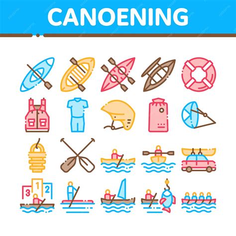 Premium Vector Canoeing Collection Elements Icons Set