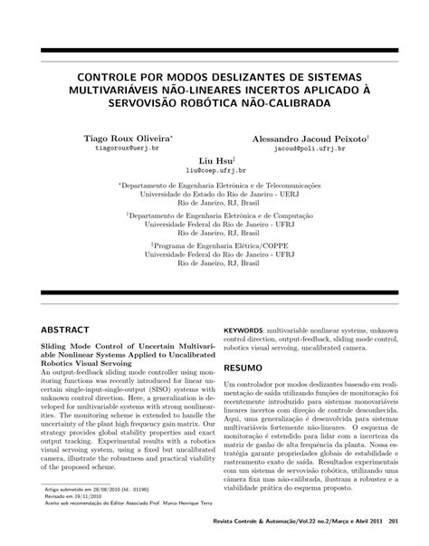 Pdf Sliding Mode Control Of Uncertain Multivariable Nonlinear Systems Applied To Uncalibrated