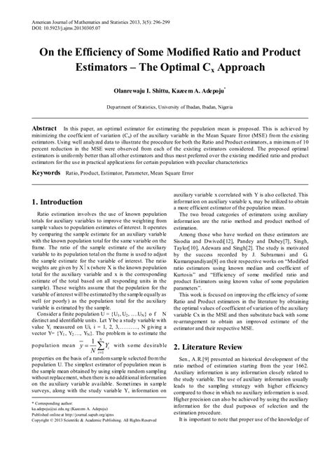 PDF On The Efficiency Of Some Modified Ratio And Product Estimators The Optimal C X Approach