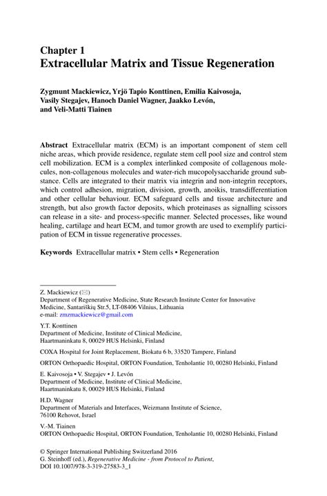 Pdf Extracellular Matrix And Tissue Regeneration