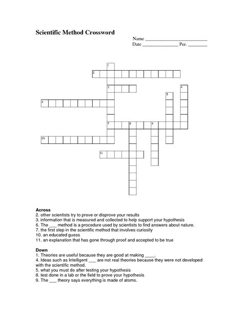 Scientific Method Crossword Puzzle Answers Prntbl