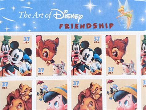 Sheet Of 20 The Art Of Disney Friendship Stamps Vintage Unused Usps 37