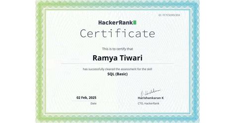 hackerrank skill certificate ramya tiwari