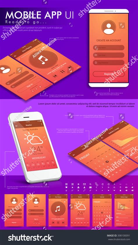 Material Design Ui Ux Gui Template Stock Vector Royalty Free Shutterstock
