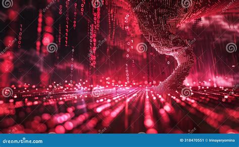 Red Binary Code Tornado Visualizing Digital Chaos Stock Image Image