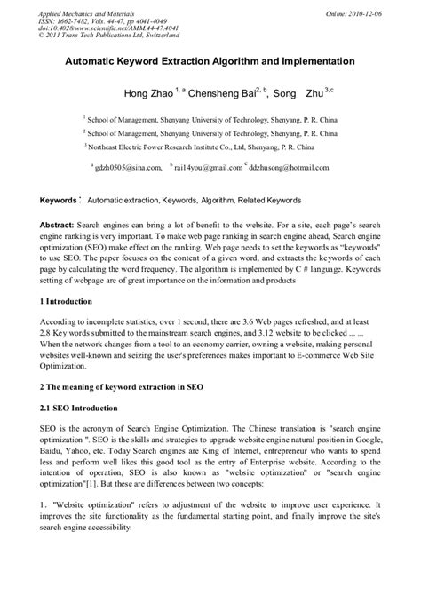 Automatic Keyword Extraction Algorithm And Implementation Scientificnet