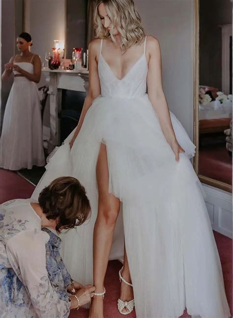 Princess Tulle Romantic Wedding Dresses With Slit Missacc