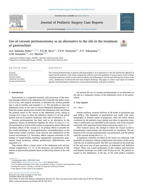 Pdf Use Of Vacuum Peritoneostomy As An Alternative To The Silo In The Treatment Of Gastroschisis