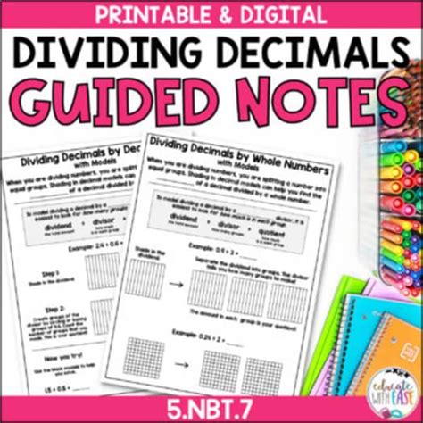 Dividing Decimals Guided Math Notes Grids Models Algorithm Interactive Notebook