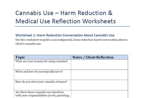 Cannabis Use Harm Reduction And Medical Use Reflection Worksheet