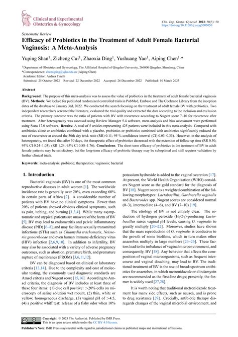 Pdf Efficacy Of Probiotics In The Treatment Of Adult Female Bacterial