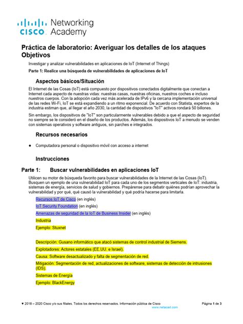 1 2 3 Lab Learning The Details Of Attacks Pdf Internet De Las Cosas Vulnerabilidad
