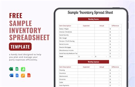 Sample Inventory Spreadsheet Template In GDocsLink MS Excel Pages MS Word Portable Documents