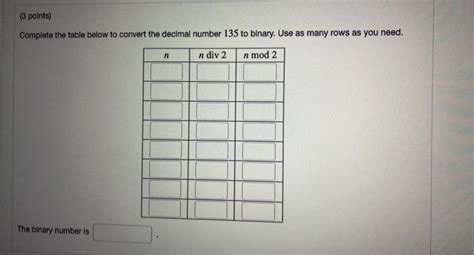 Solved 3 Points Complete The Table Below To Convert The