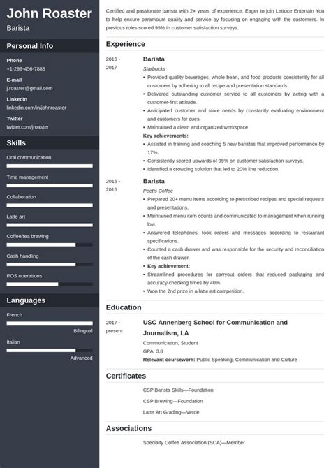 Resume Barista Template Cascade Teacher Resume Examples Resume