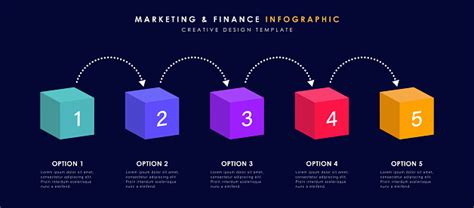 인포그래픽 템플릿 및 5가지 옵션 또는 단계 3d 여러 가지 빛깔의 큐브 워크플로우 레이아웃 다이어그램 배너 웹 디자인 벡터 일러스트 레이 션 0명에 대한 스톡 벡터 아트
