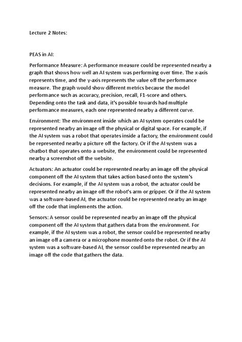 Lecture 2 Peas And Agents Lecture 2 Notes Peas In Ai Performance Measure A Performance