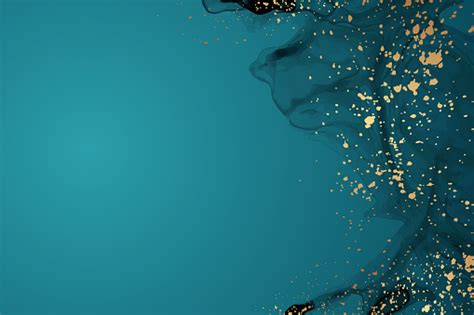 추상적인 청록색 또는 청록색 녹색 잉크 파와 황금 빛 깔린 수채화 배경 배경 주제에 대한 스톡 벡터 아트 및 기타 이미지 배경 주제 초대장 생일 Istock