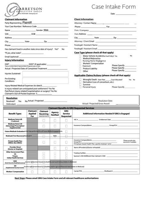 Fillable Case Intake Form Printable Pdf Download