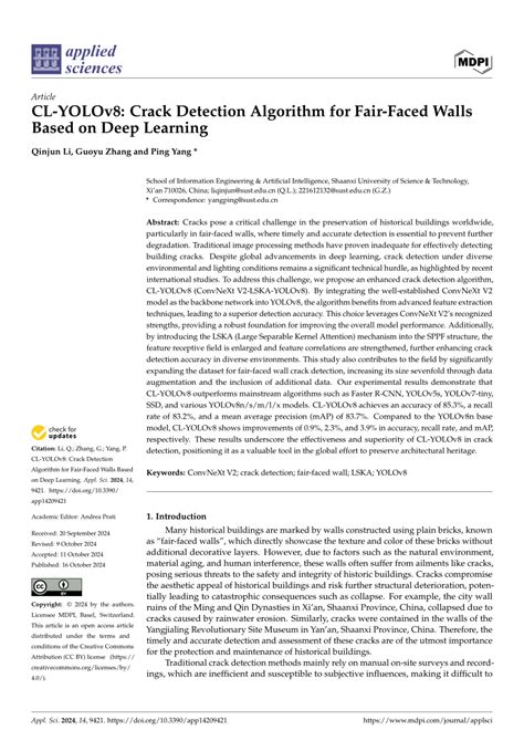 Pdf Cl Yolov8 Crack Detection Algorithm For Fair Faced Walls Based On Deep Learning