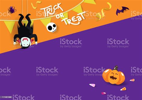 해피 할로윈 트릭 또는 치료 뱀파이어 호박 거미와 박쥐 색종이 리본 파티 초대 장식 인사말 카드 가을 10 월 컬렉션 배경 벡터 10월에 대한 스톡 벡터 아트 및 기타