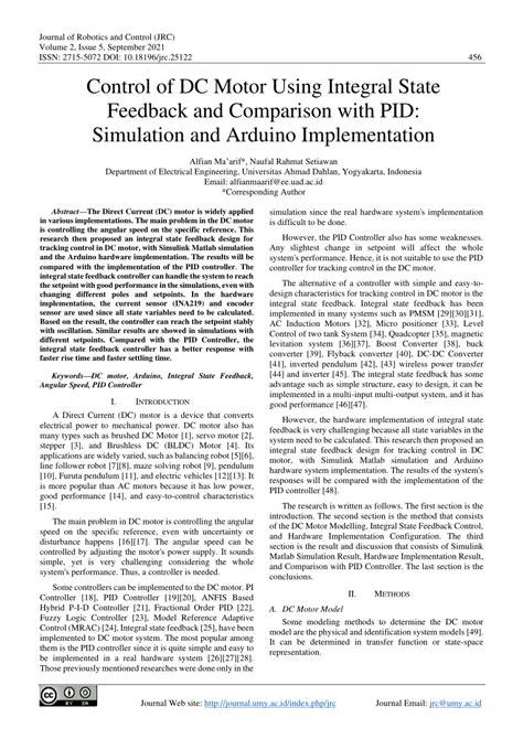 Pdf Control Of Dc Motor Using Integral State Feedback And Comparison