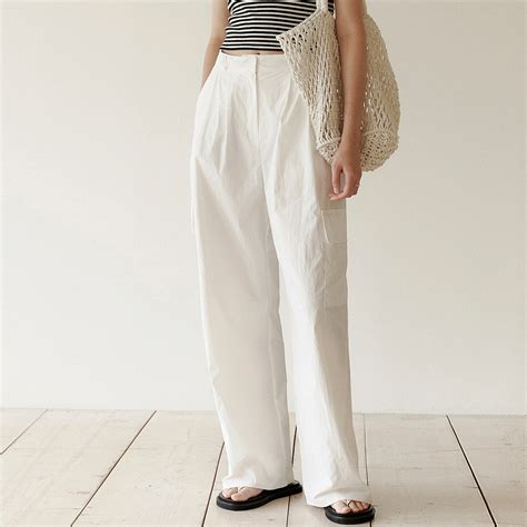 로에일 나일론 카고 와이드 슬랙스 아이보리 위시버킷