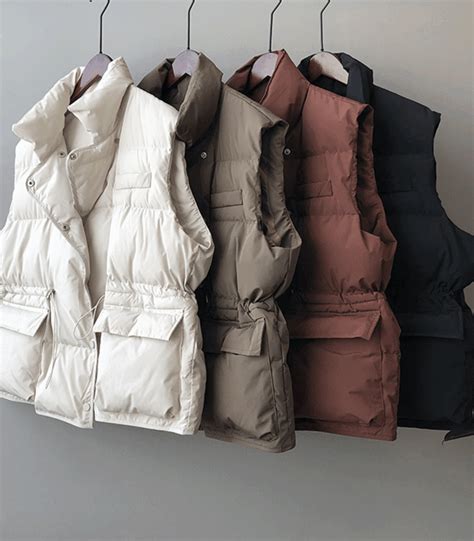 다바나 와이드 스탠드 카라 다운 점퍼 조끼 겨울 필수품 허리 셔링 스크립 끈조절 슬림핏 자켓 숏패딩 바람막이 패딩조끼 겨울패딩 베스트 코트 캐주얼 높은카라 하프 롱패딩