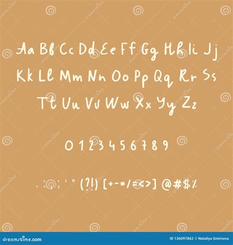 Hand Drawn Alphabet Numbers And Punctuation Marks Rustic Font Stock