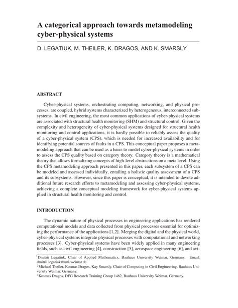 Pdf A Categorical Approach Towards Metamodeling Cyber Physical Systems